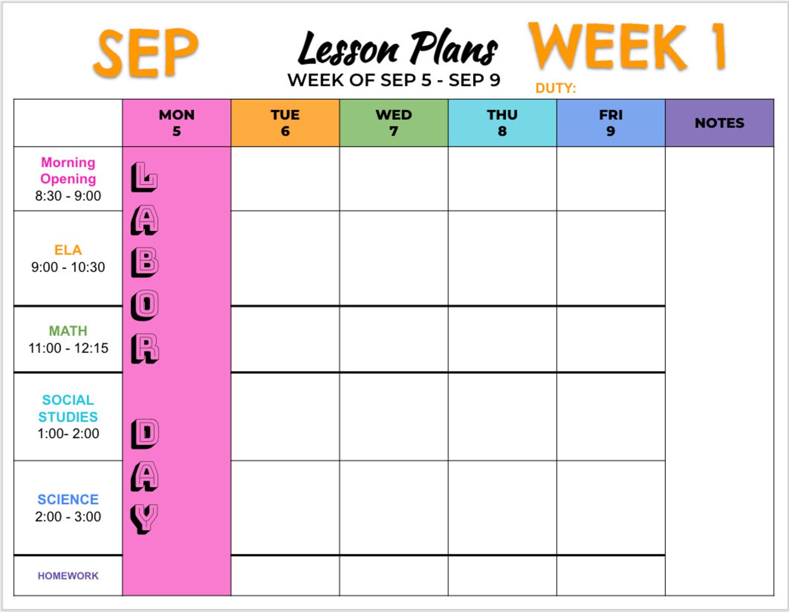 Printable Weekly Lesson Plans - Etsy