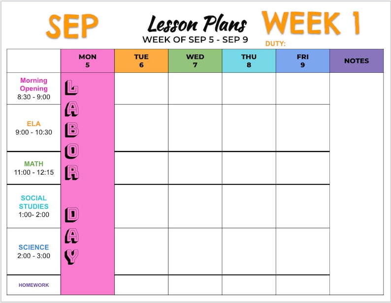Printable Weekly Lesson Plans - Etsy