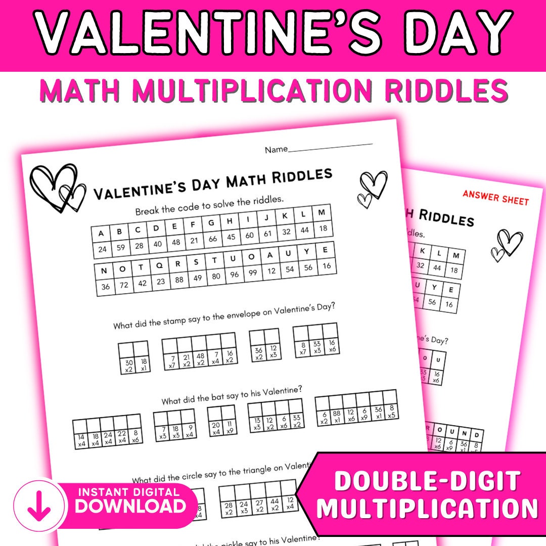 Valentine's Day Double-digit Math Multiplication Riddle Worksheet - Etsy