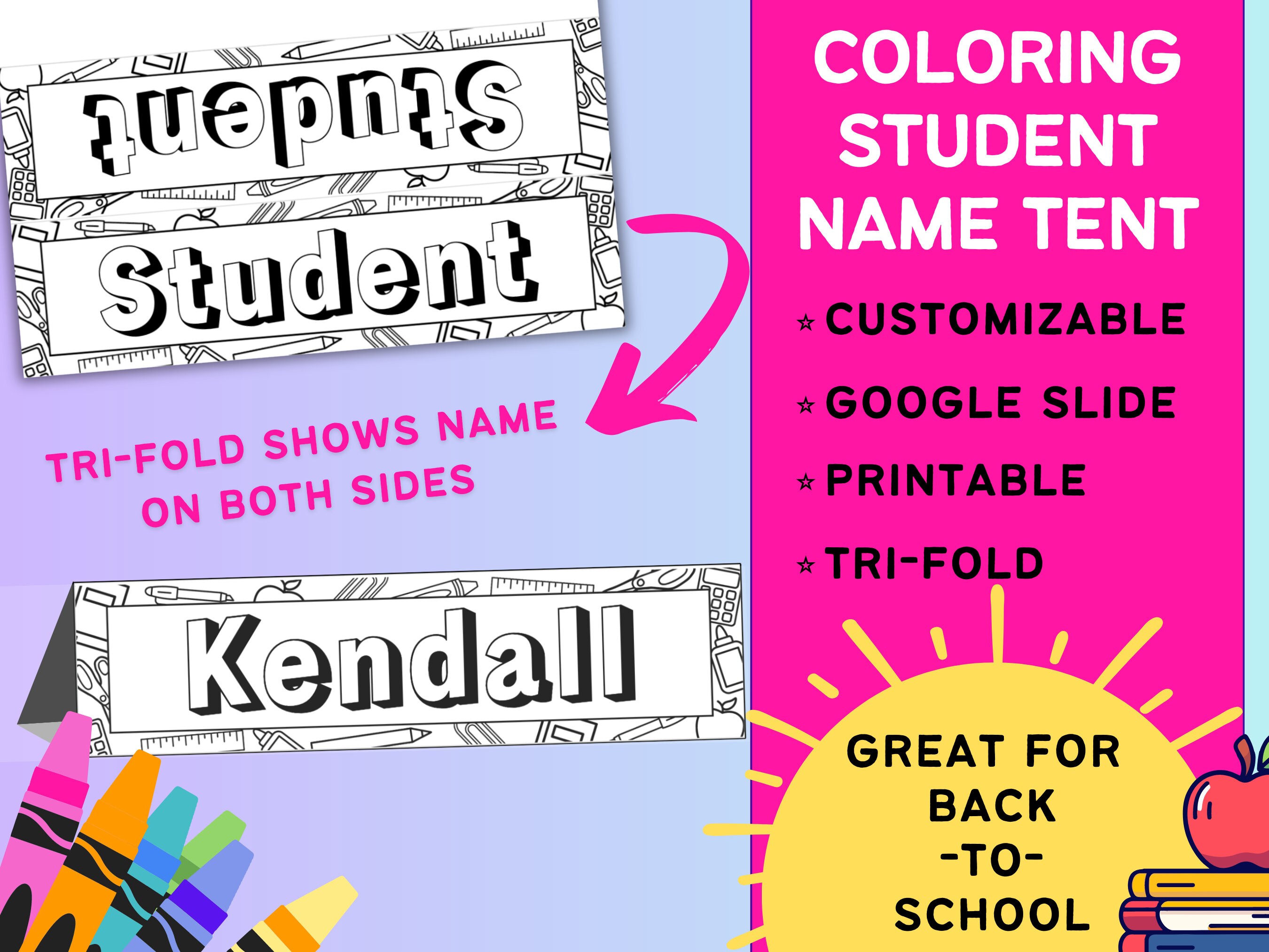 Coloring Student Name Tent, Back-to-school, First Day of School ...