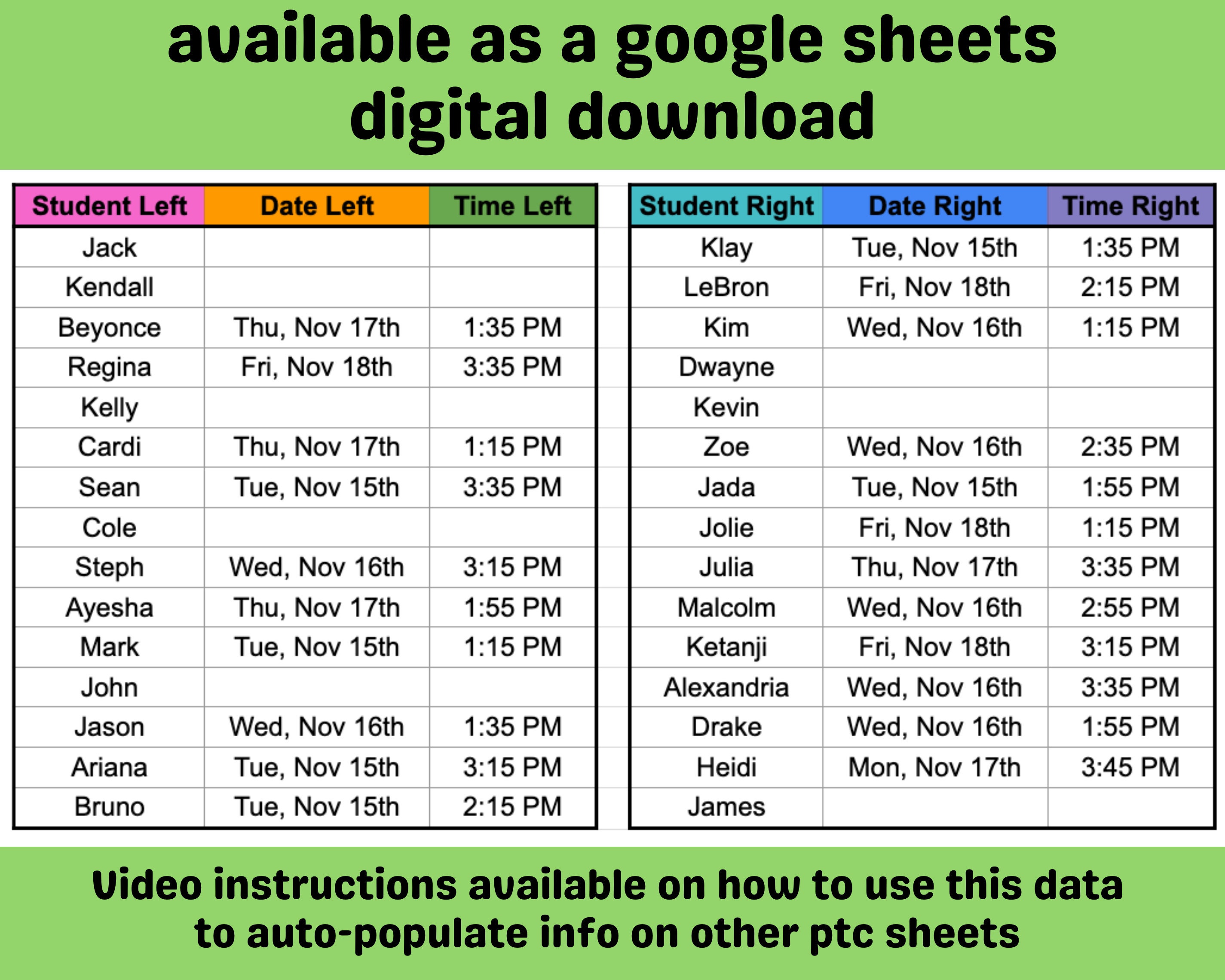 Customizable Parent-teacher Conference Data Sheet - Etsy