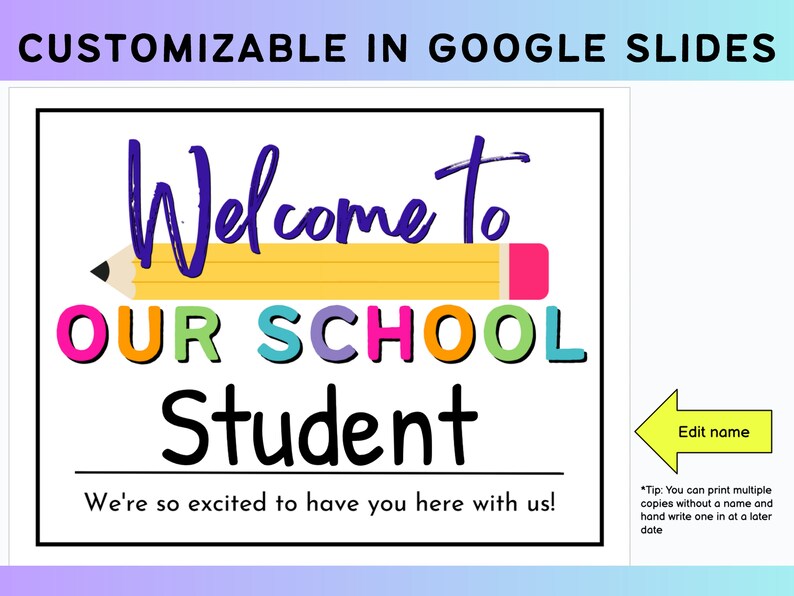 Printable Custom Welcome to Our School Sign for New Students, Google ...