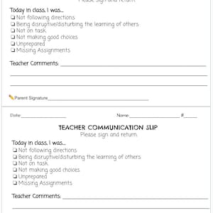 Teacher Communication Slip to Parents - Etsy