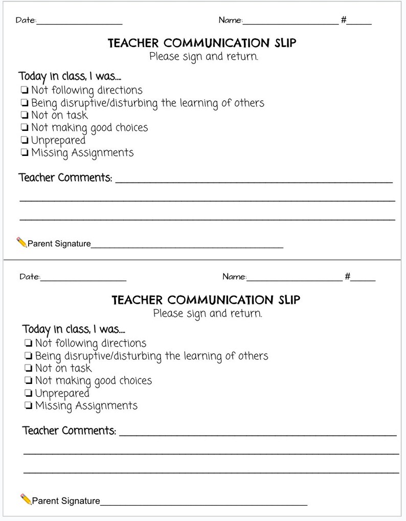 Teacher Communication Slip to Parents - Etsy
