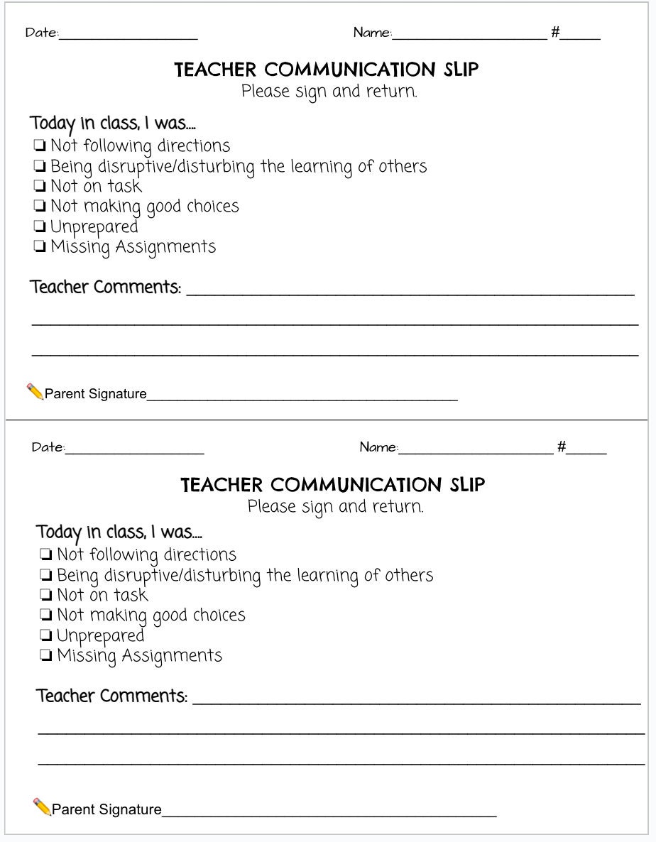 Teacher Communication Slip to Parents - Etsy