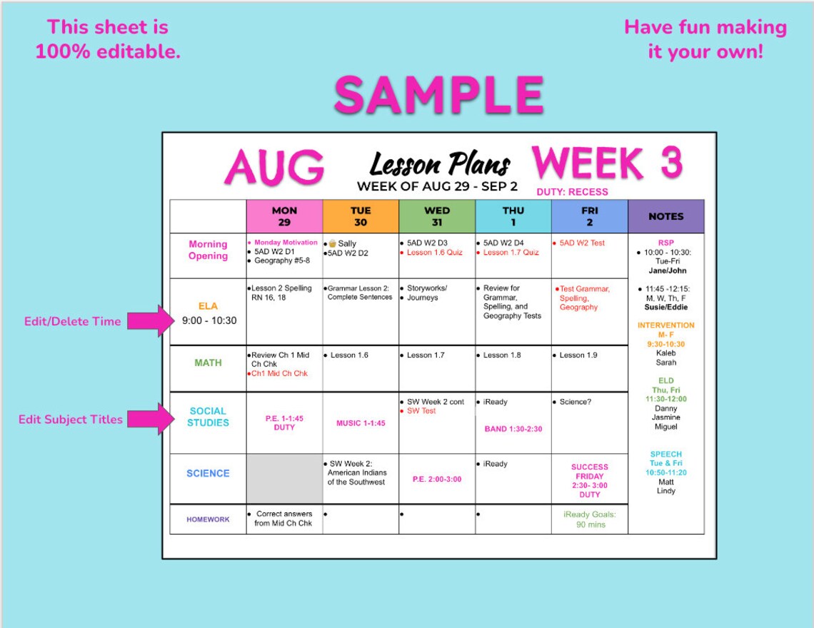 Printable Weekly Lesson Plans - Etsy