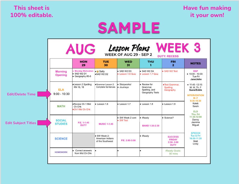 Printable Weekly Lesson Plans - Etsy