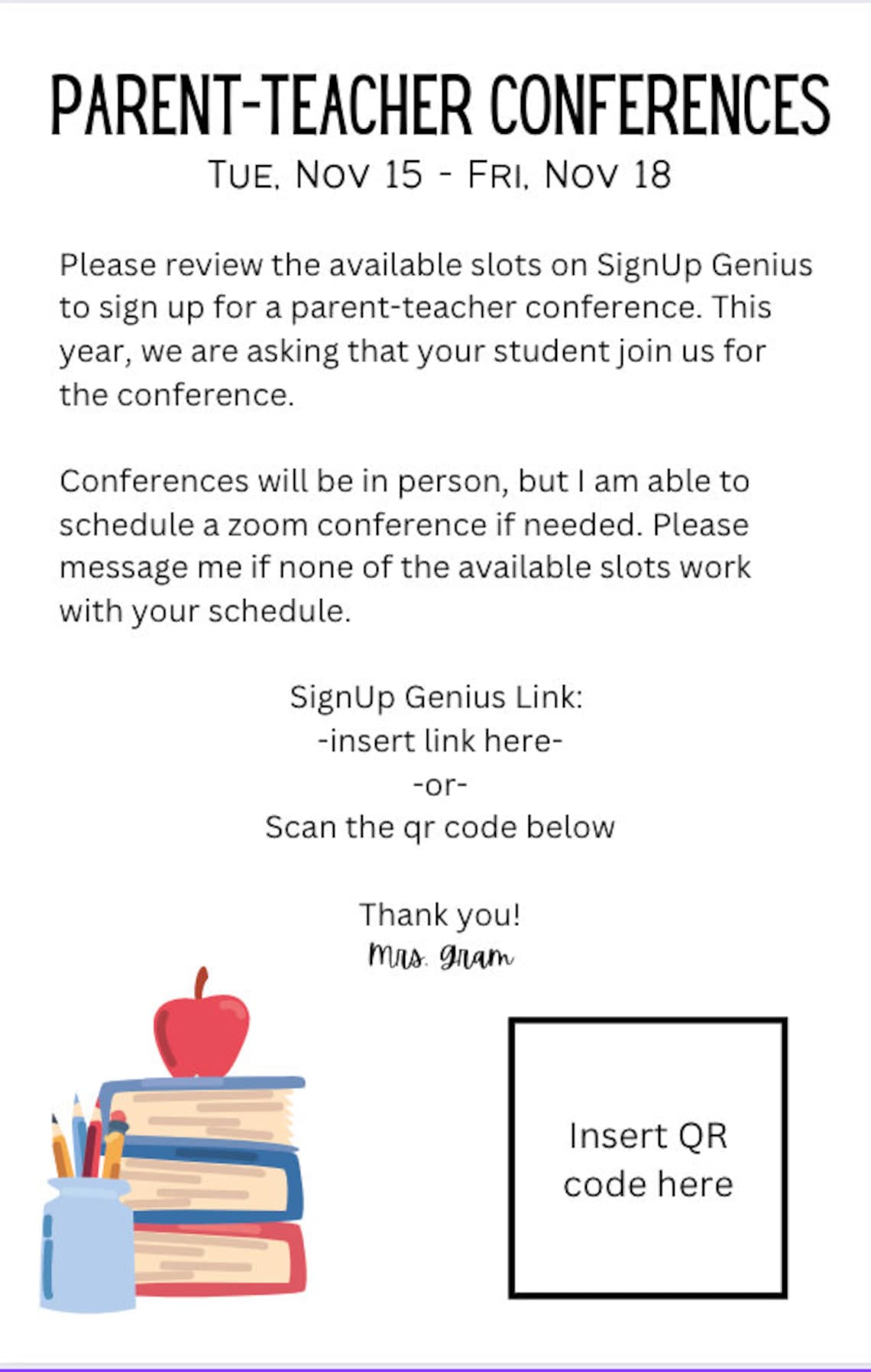 Editable Parent-teacher Conference Sign-up Flyer Form to Share With ...