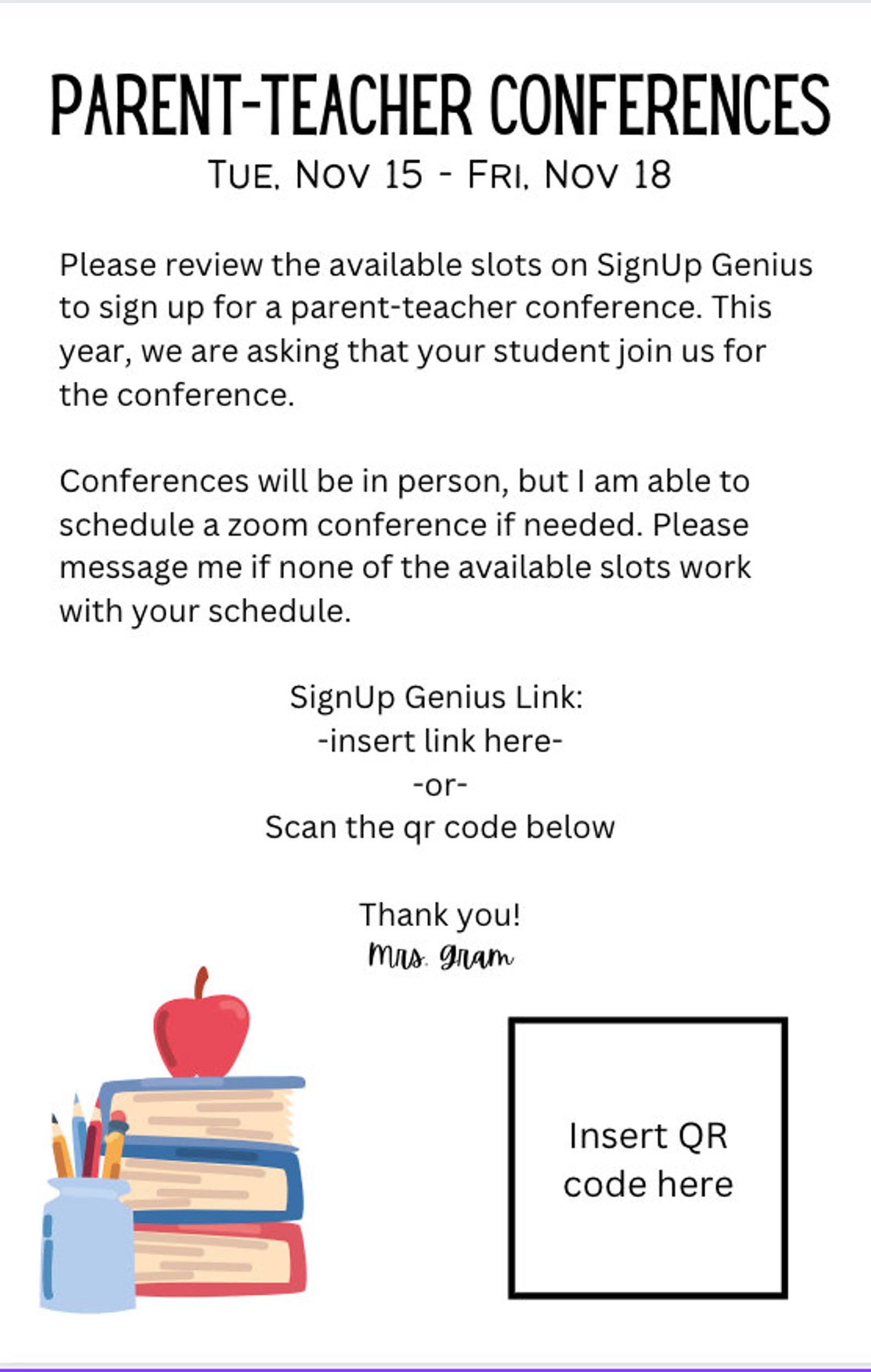 Editable Parent-teacher Conference Sign-up Flyer Form to Share With ...