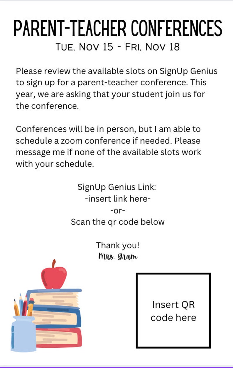 Editable Parent-teacher Conference Sign-up Flyer Form to Share With ...