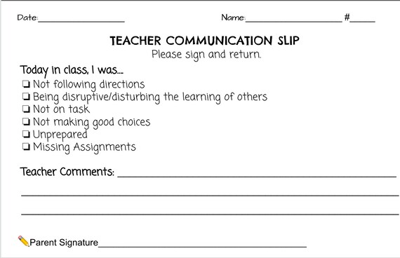 Teacher Communication Slip to Parents - Etsy