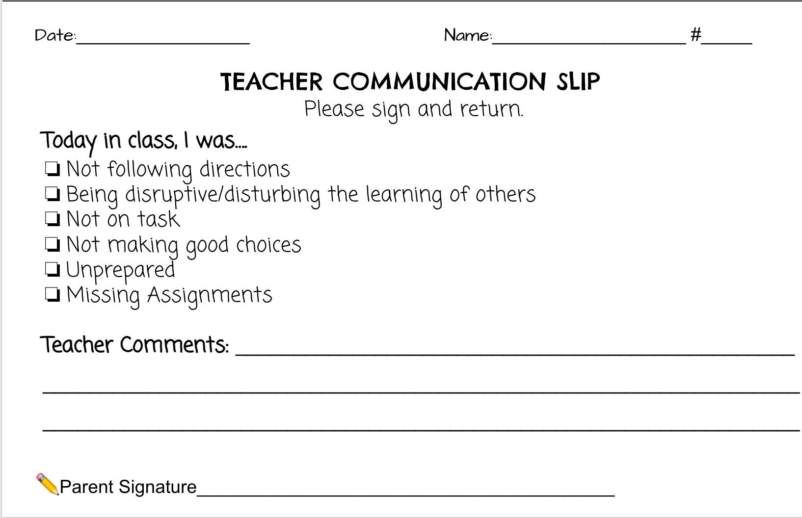 Teacher Communication Slip to Parents - Etsy