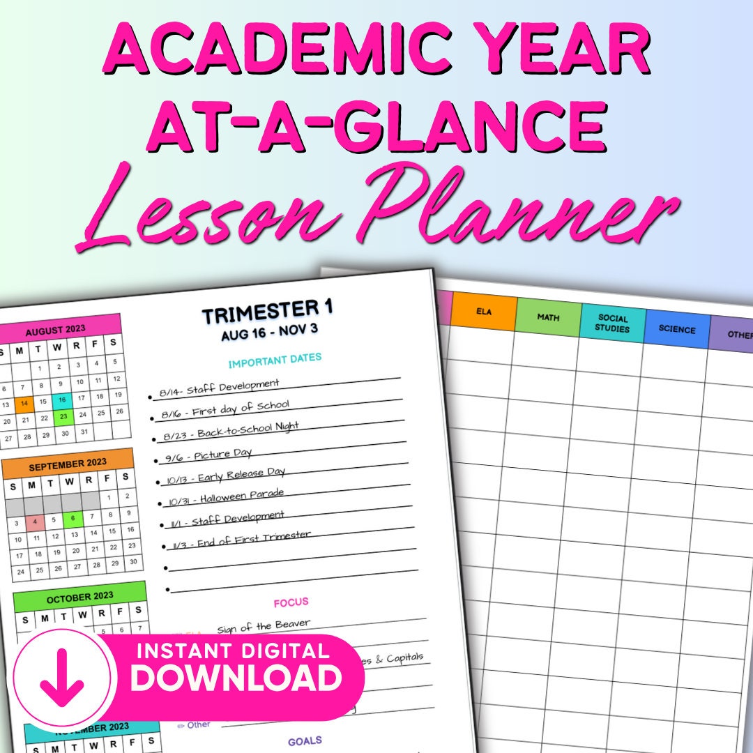 2024-2025 Academic Year At-a-glance Teacher Lesson Planner, Digital ...
