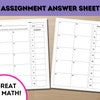 Assignment Answer Worksheet | Math Worksheet | Digital Download | PDF ...