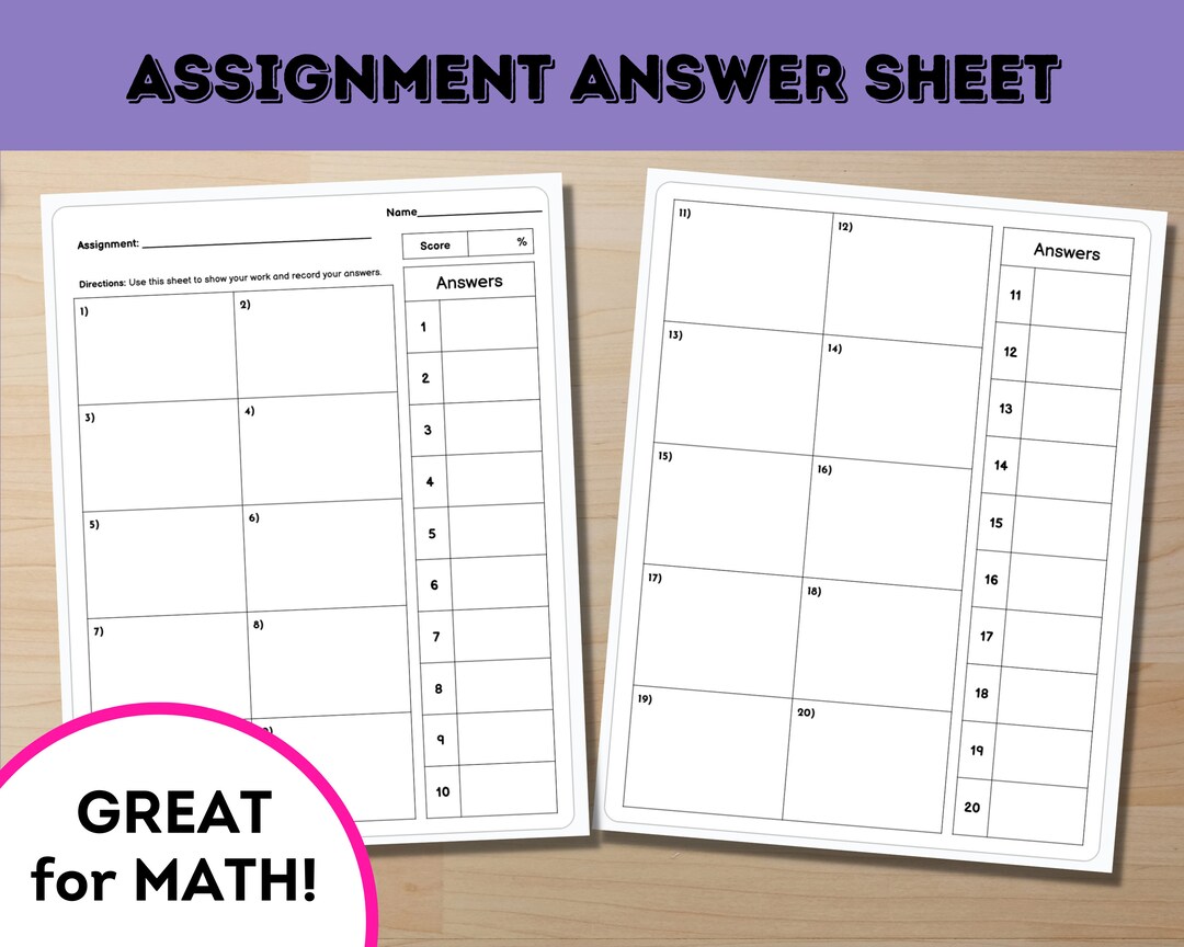 Assignment Answer Worksheet | Math Worksheet | Digital Download | PDF ...