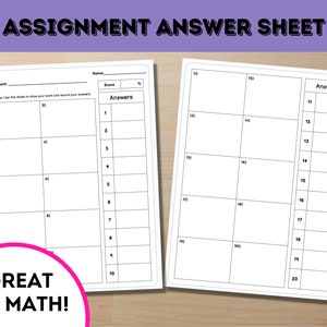 Assignment Answer Worksheet | Math Worksheet | Digital Download | PDF ...