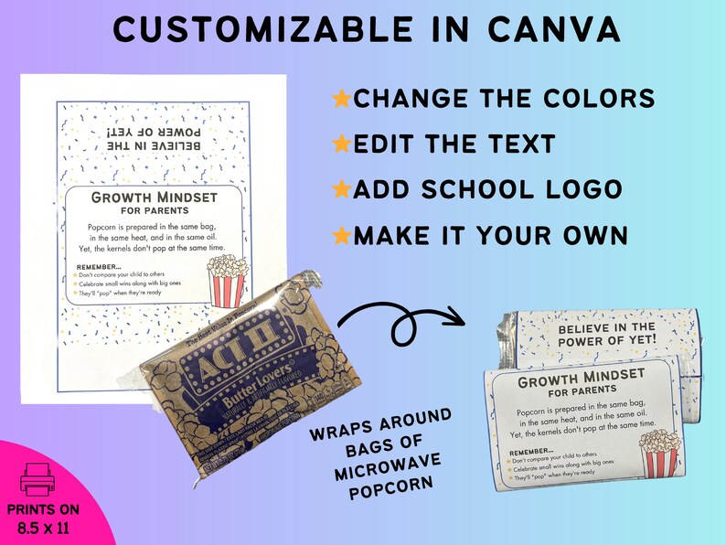 Growth Mindset for Parents Popcorn Wrapper by Myteachergrams, Back-to ...
