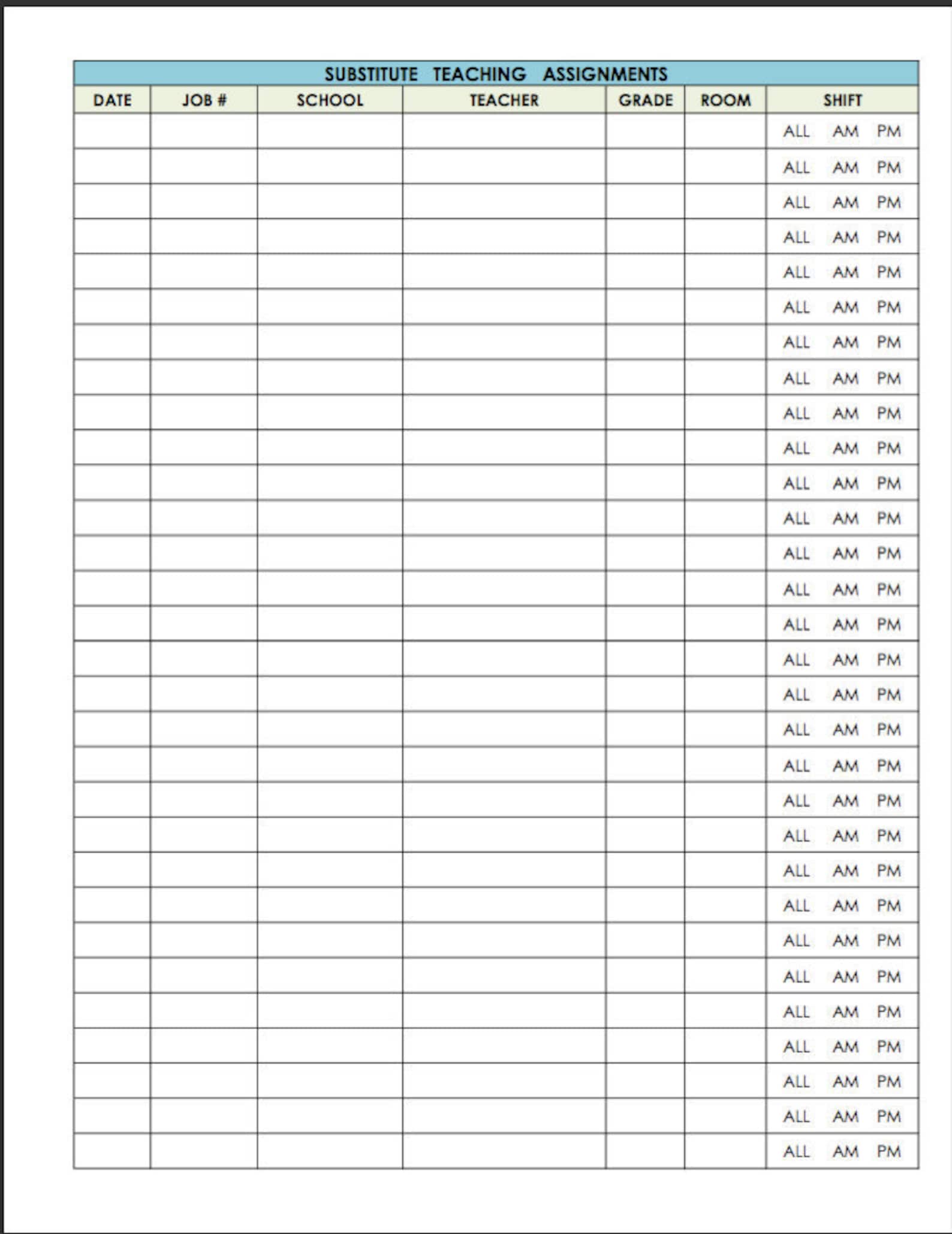 Substitute Teacher Tracker - Etsy