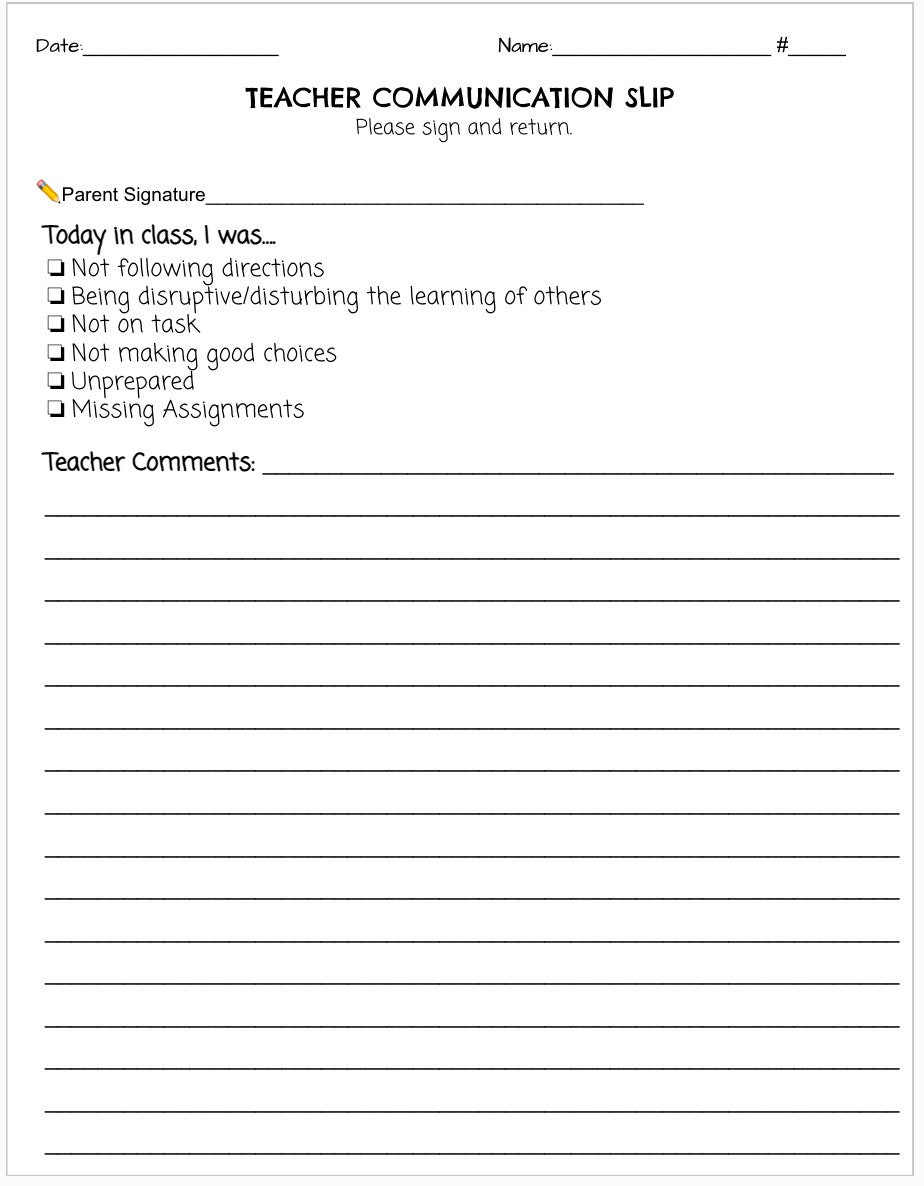 Teacher Communication Slip to Parents - Etsy