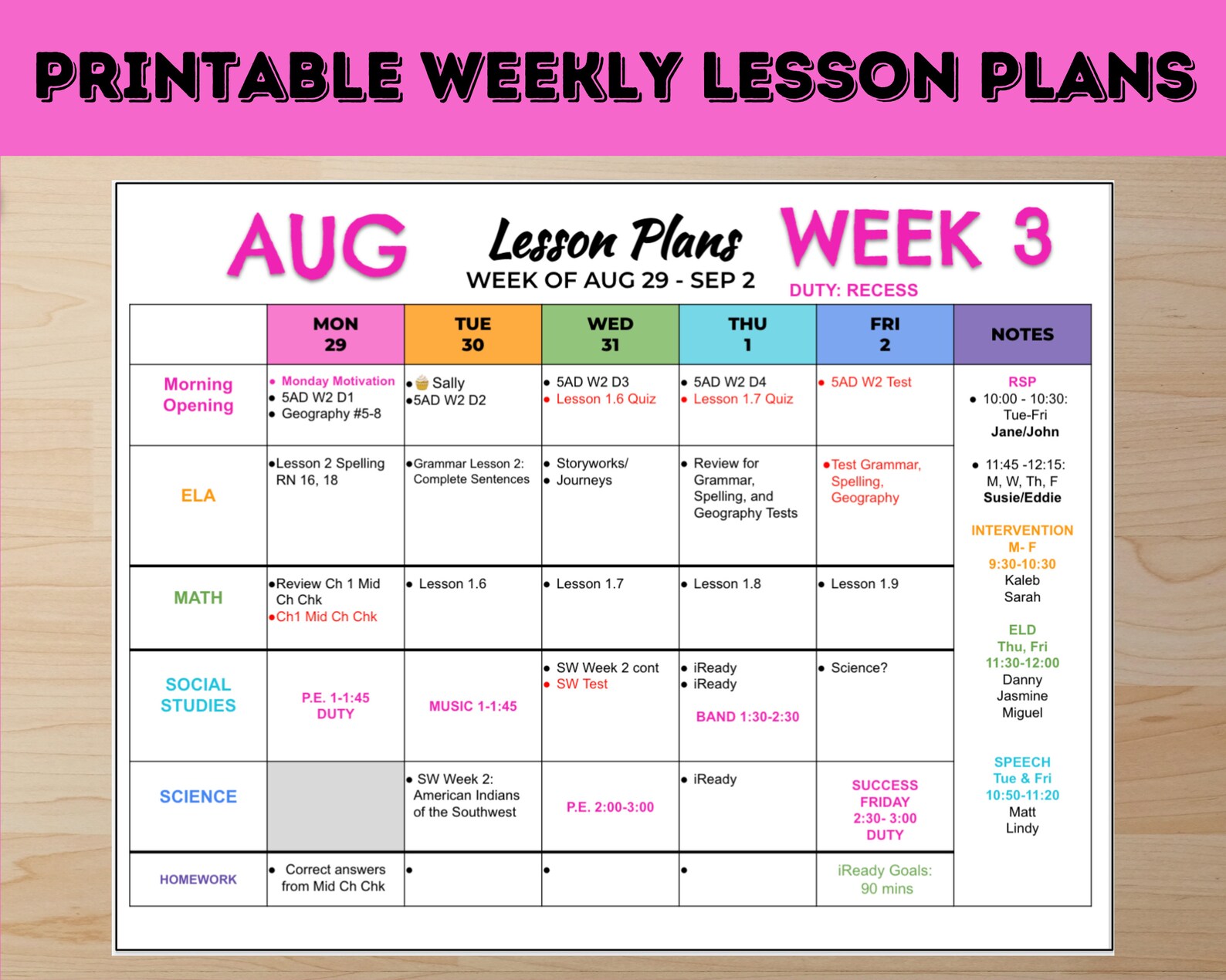 Printable Weekly Lesson Plans - Etsy