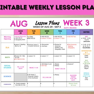 Printable Weekly Lesson Plans - Etsy