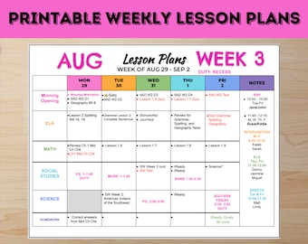 Printable Weekly Lesson Plans, Editable Google Slide, Digital Download ...
