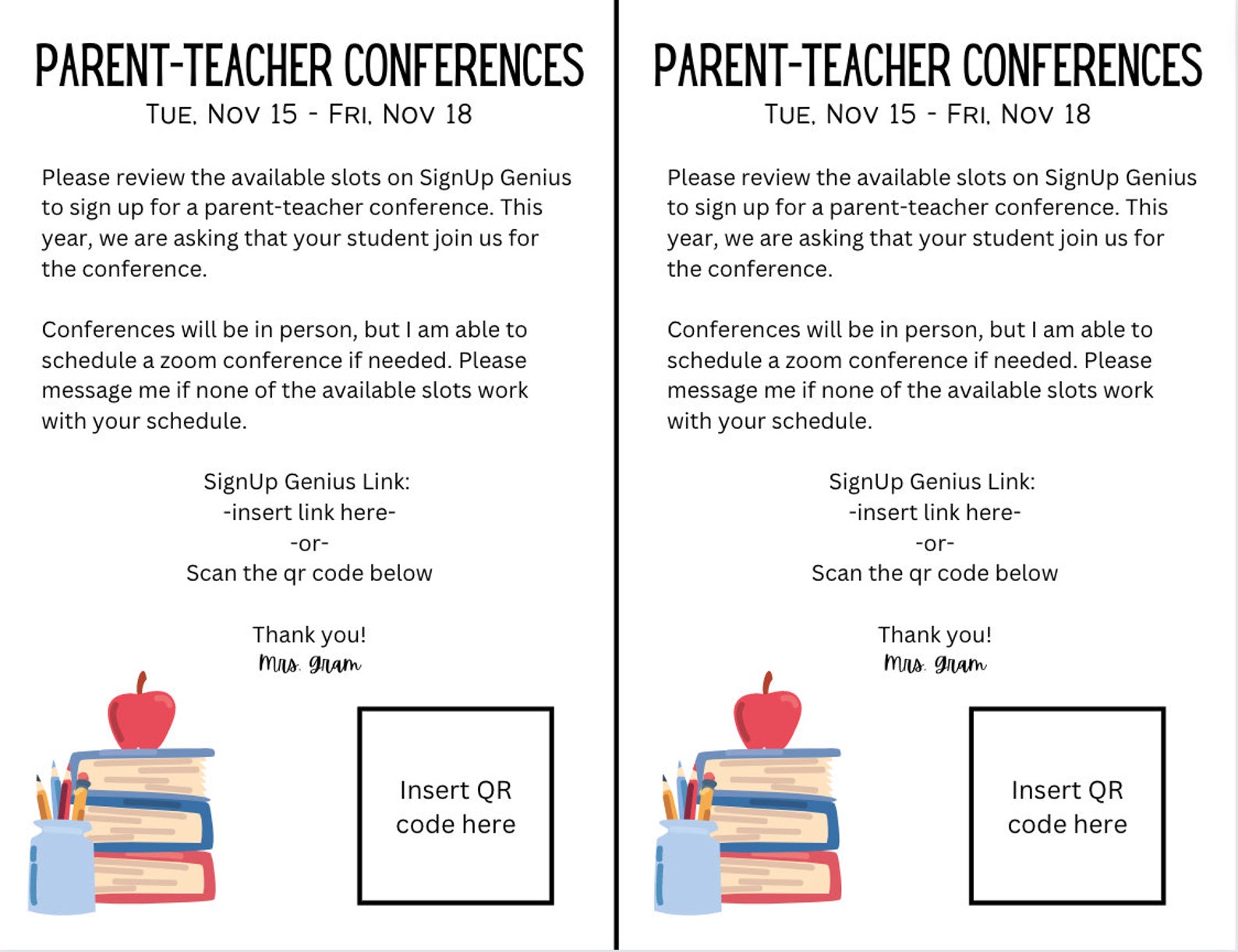 Editable Parent-teacher Conference Sign-up Flyer Form to Share With ...