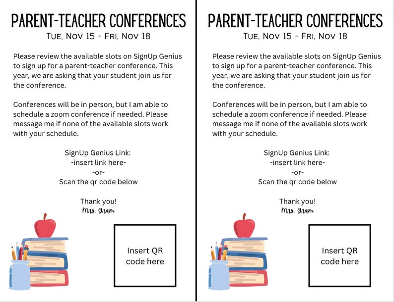 Editable Parent-teacher Conference Sign-up Flyer Form to Share With ...