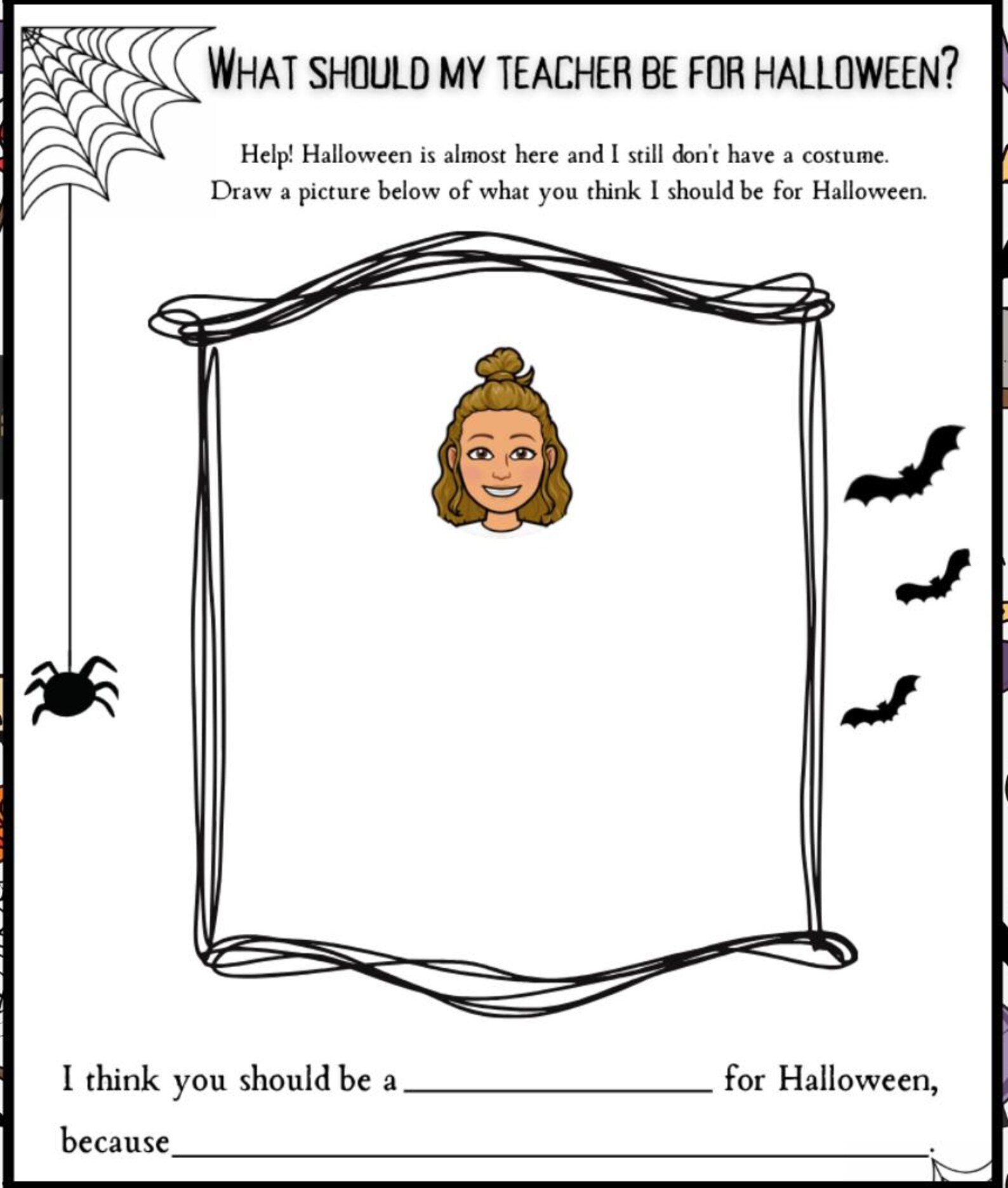 What Should My Teacher Be for Halloween? Classroom Worksheet Activity ...