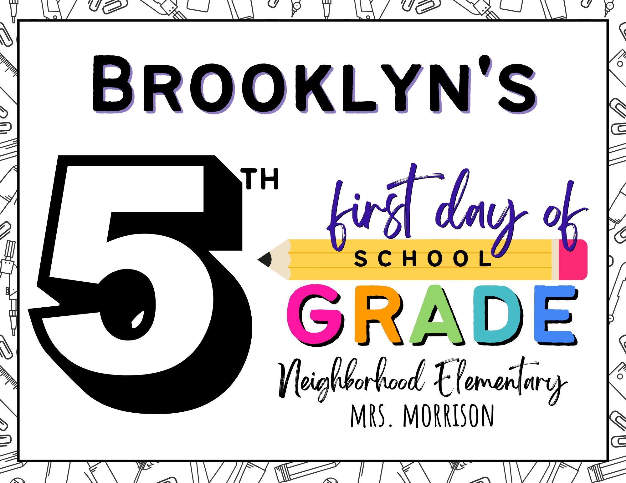 Printable Custom First Day of School Signs Grades Preschool - 12th ...