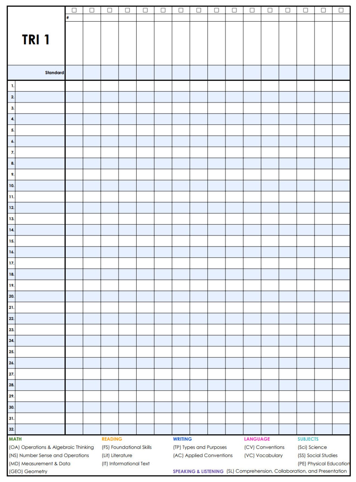 Printable Gradebook With State Standards | Student Record Tracker ...