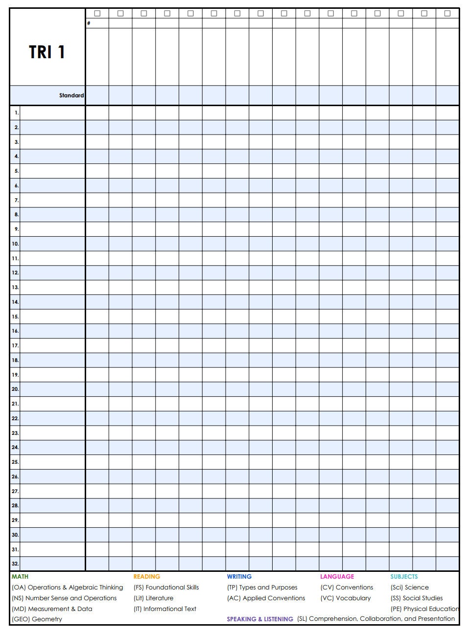 Printable Gradebook With State Standards | Student Record Tracker ...
