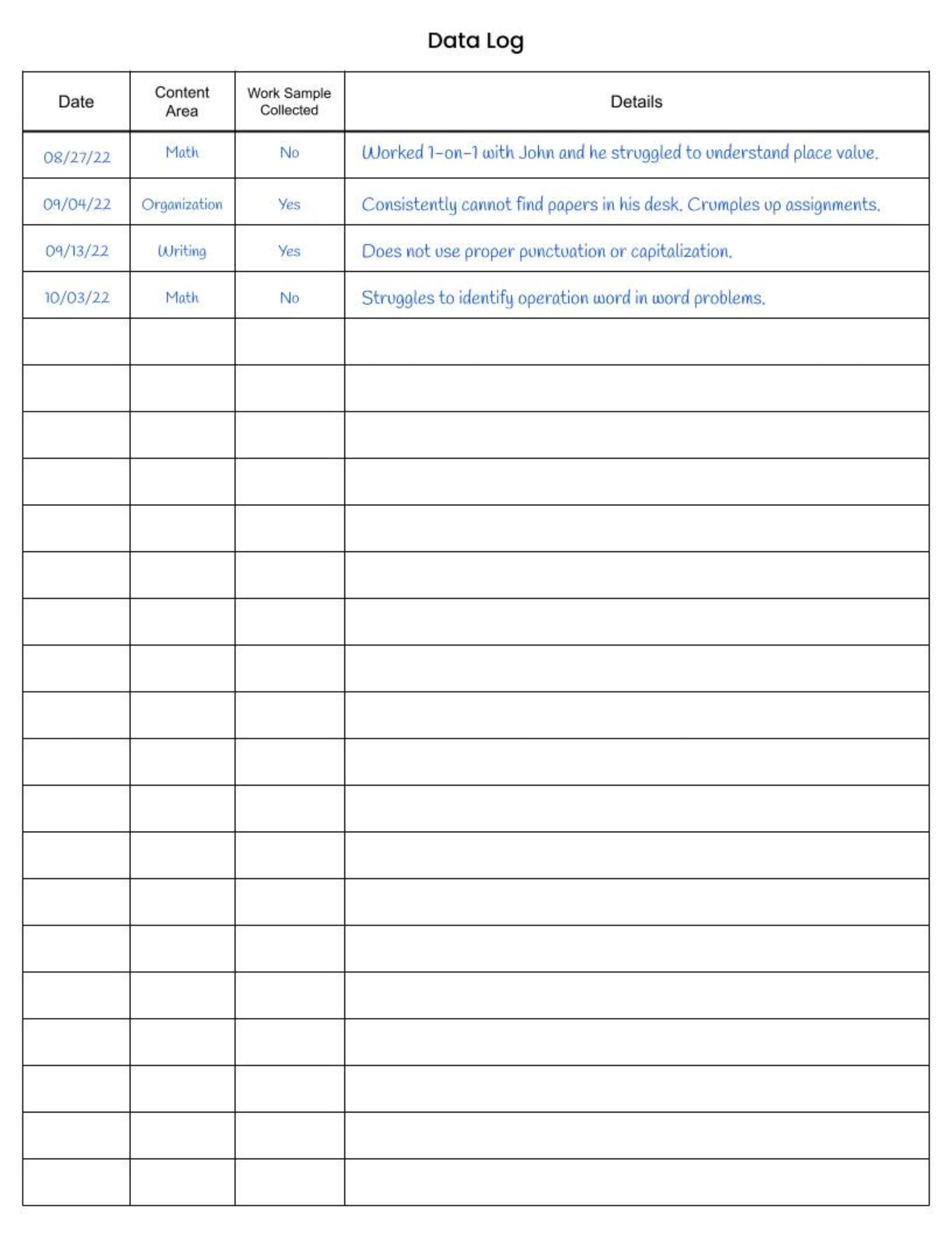 Student Data Collection Sheet for Intervention, Ieps, SST - Etsy