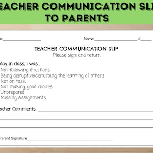 Teacher Communication Slip to Parents - Etsy