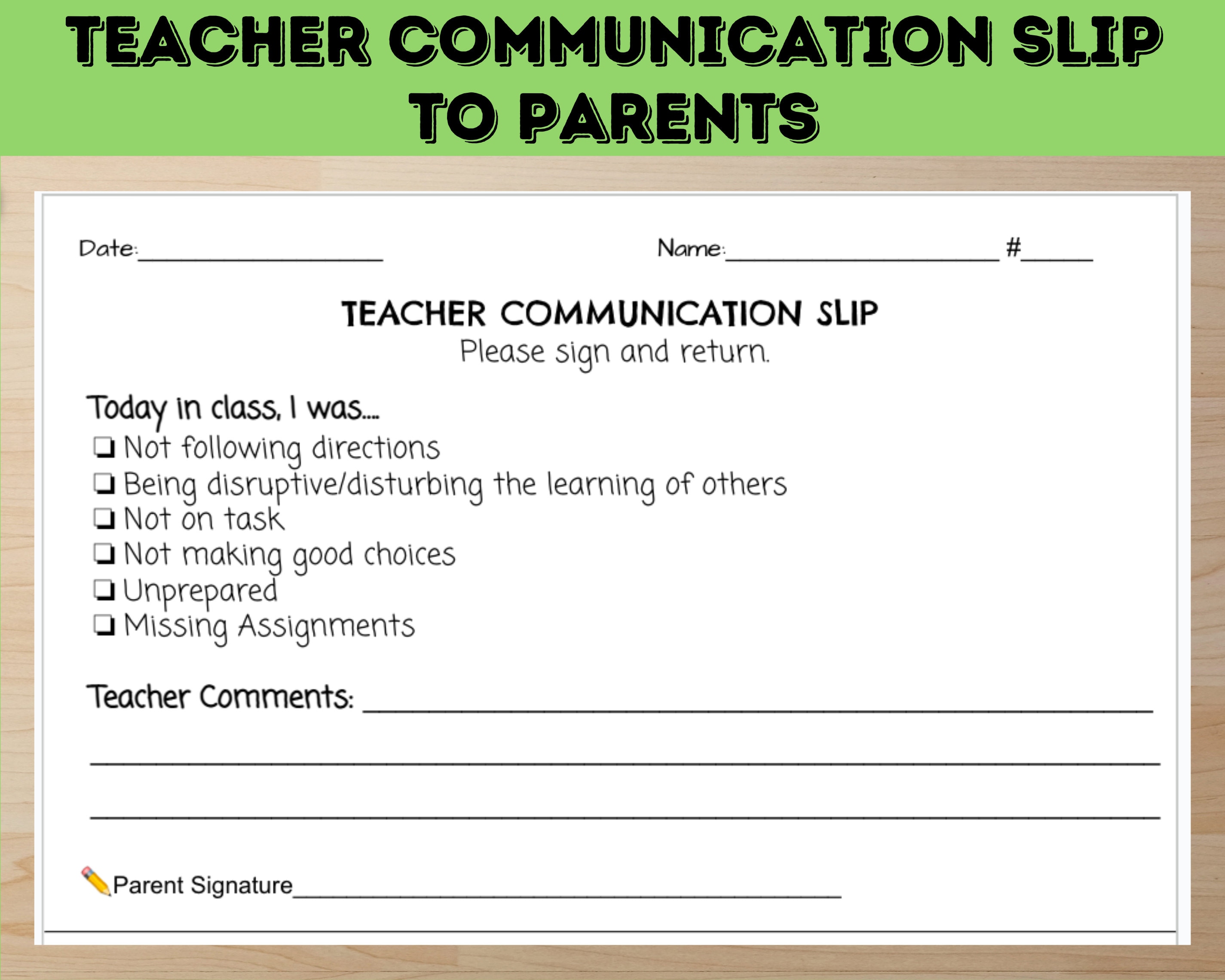 Teacher Communication Slip to Parents - Etsy
