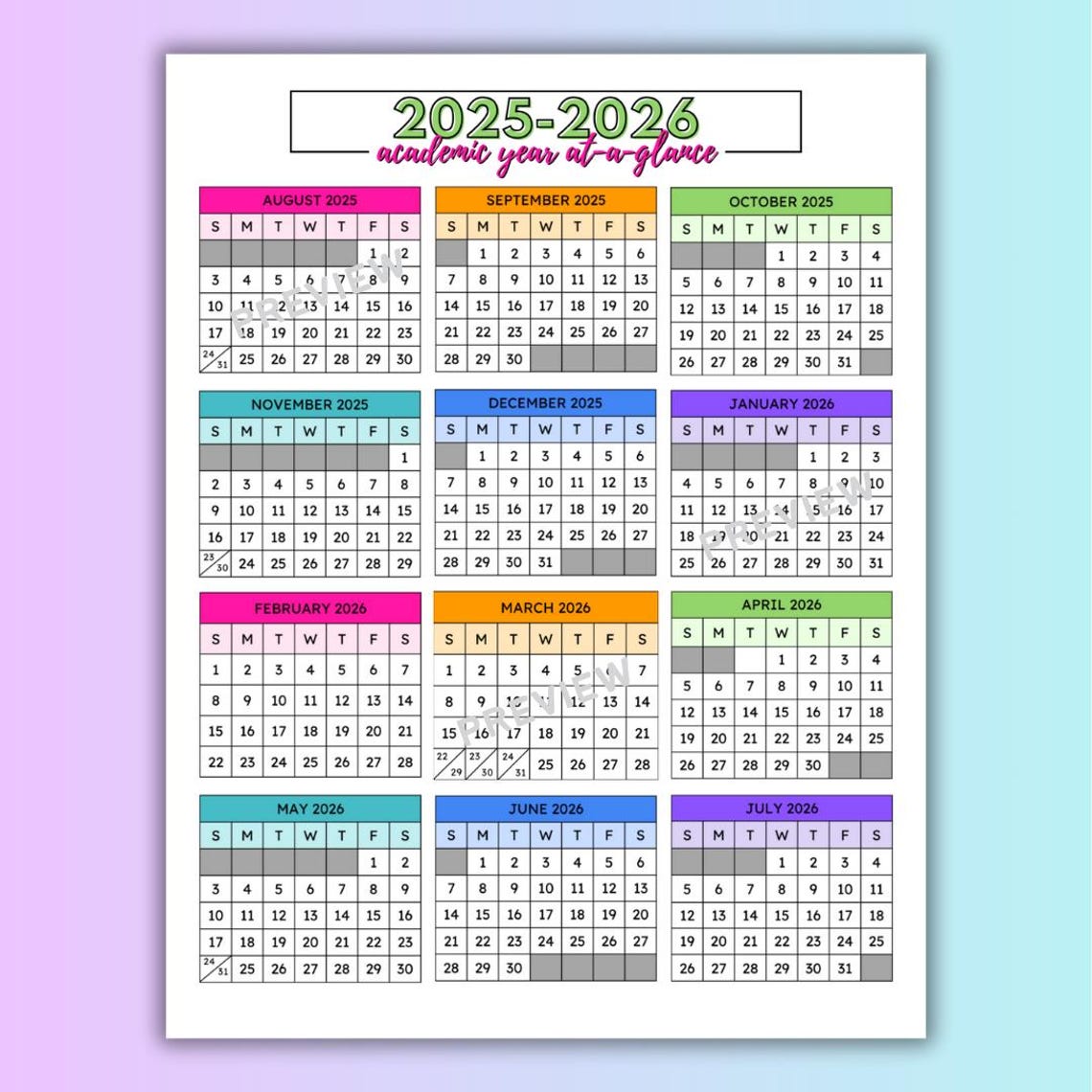 2025-2026 Academic Year At-a-glance Calendar | Year at a Glance ...