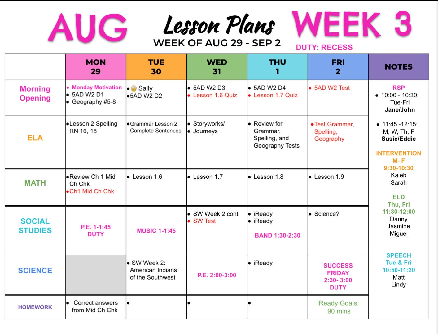Printable Weekly Lesson Plans - Etsy