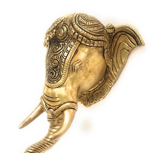 Brass Wall Hanging Elephant With Bell in Antique Golden Finished for ...