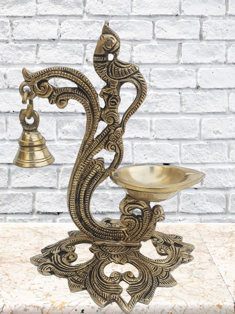 Brass Peacock Diya With Oil Wick and a Bell Brass Peacock - Etsy