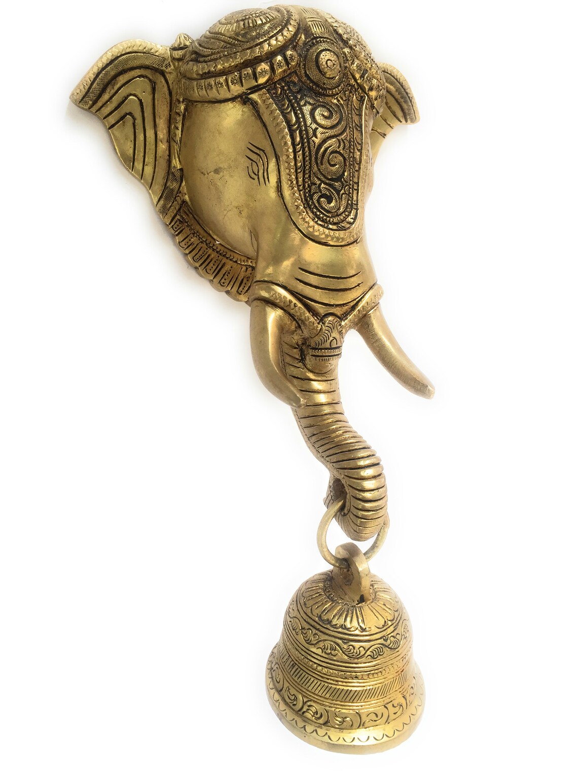 Brass Wall Hanging Elephant With Bell in Antique Golden | Etsy