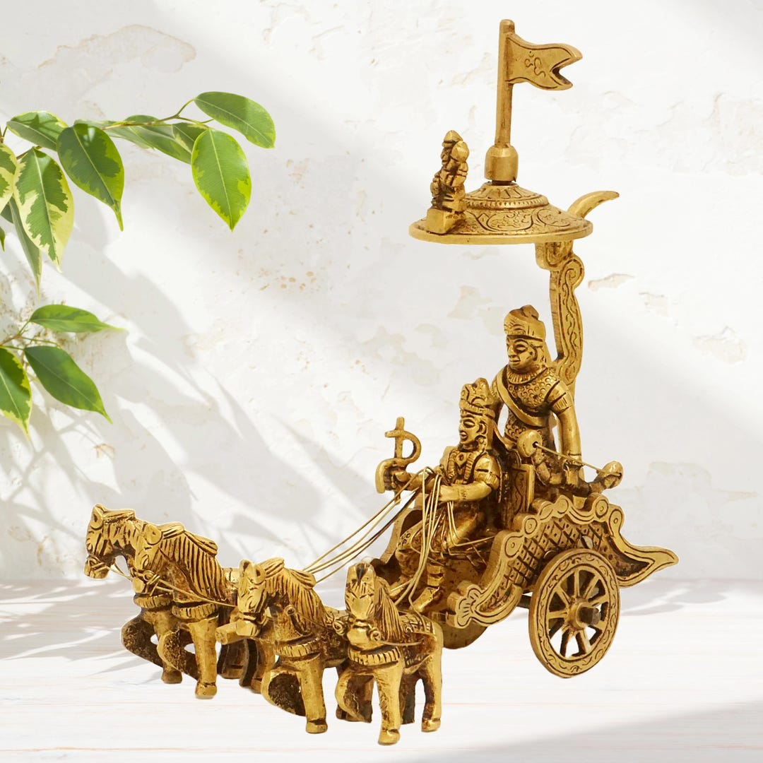 Brass Lord Krishna Arjuna Rath Chariot With Lord Hanuman Sitting With ...