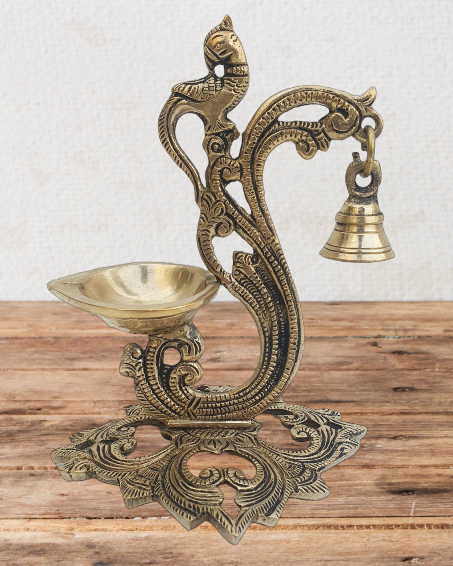 Brass Peacock Diya With Oil Wick and a Bell Brass Peacock - Etsy