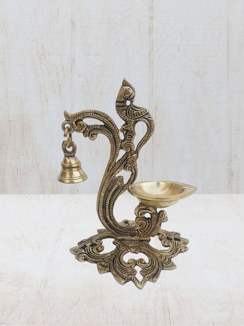 Brass Peacock Diya With Oil Wick and a Bell Brass Peacock - Etsy