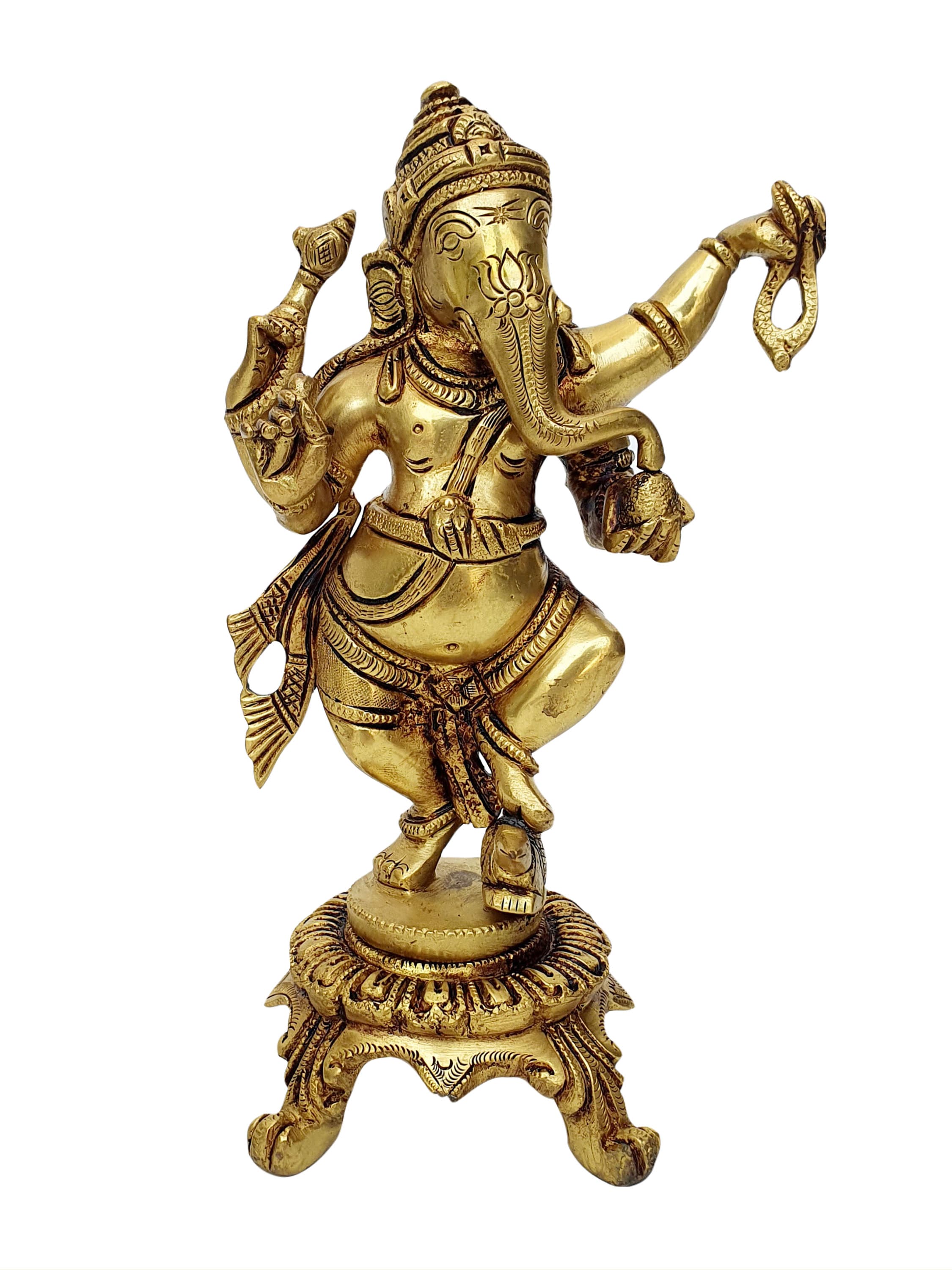 Brass Dancing Ganesha Idol in Antique Golden Finish | Etsy