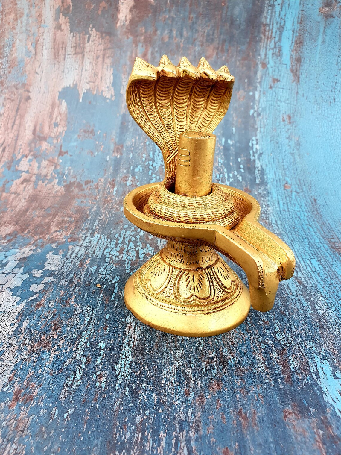 Brass Shivling/ Shiva Lingam With Sheshnag in Antique Golden Finish ...