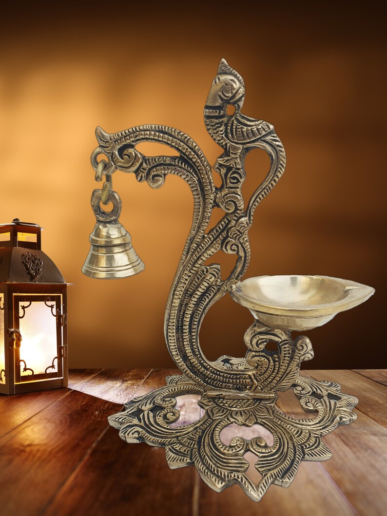 Brass Peacock Diya With Oil Wick and a Bell Brass Peacock - Etsy