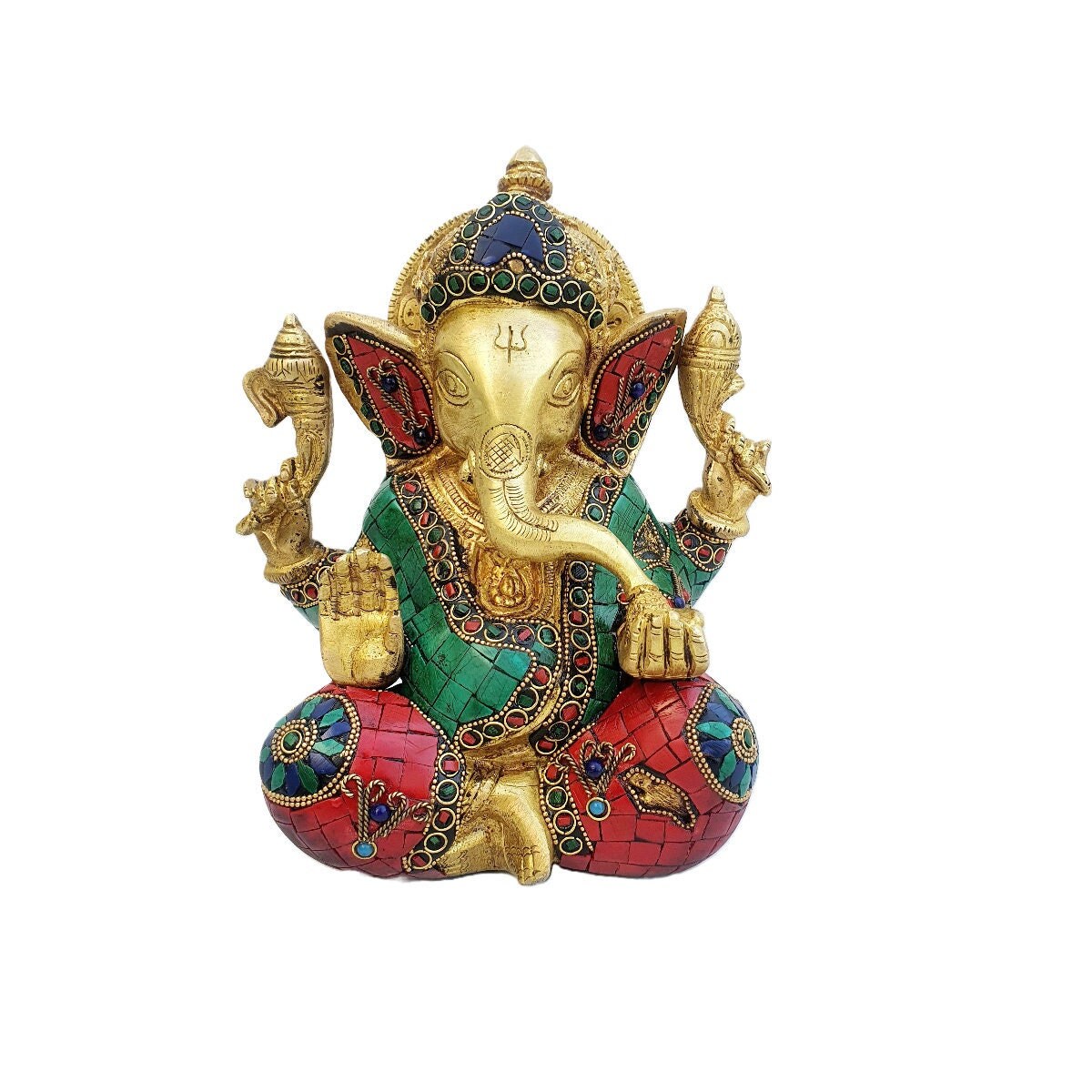 Brass Lord Ganesha Statue in Multicolor Stonework - Etsy