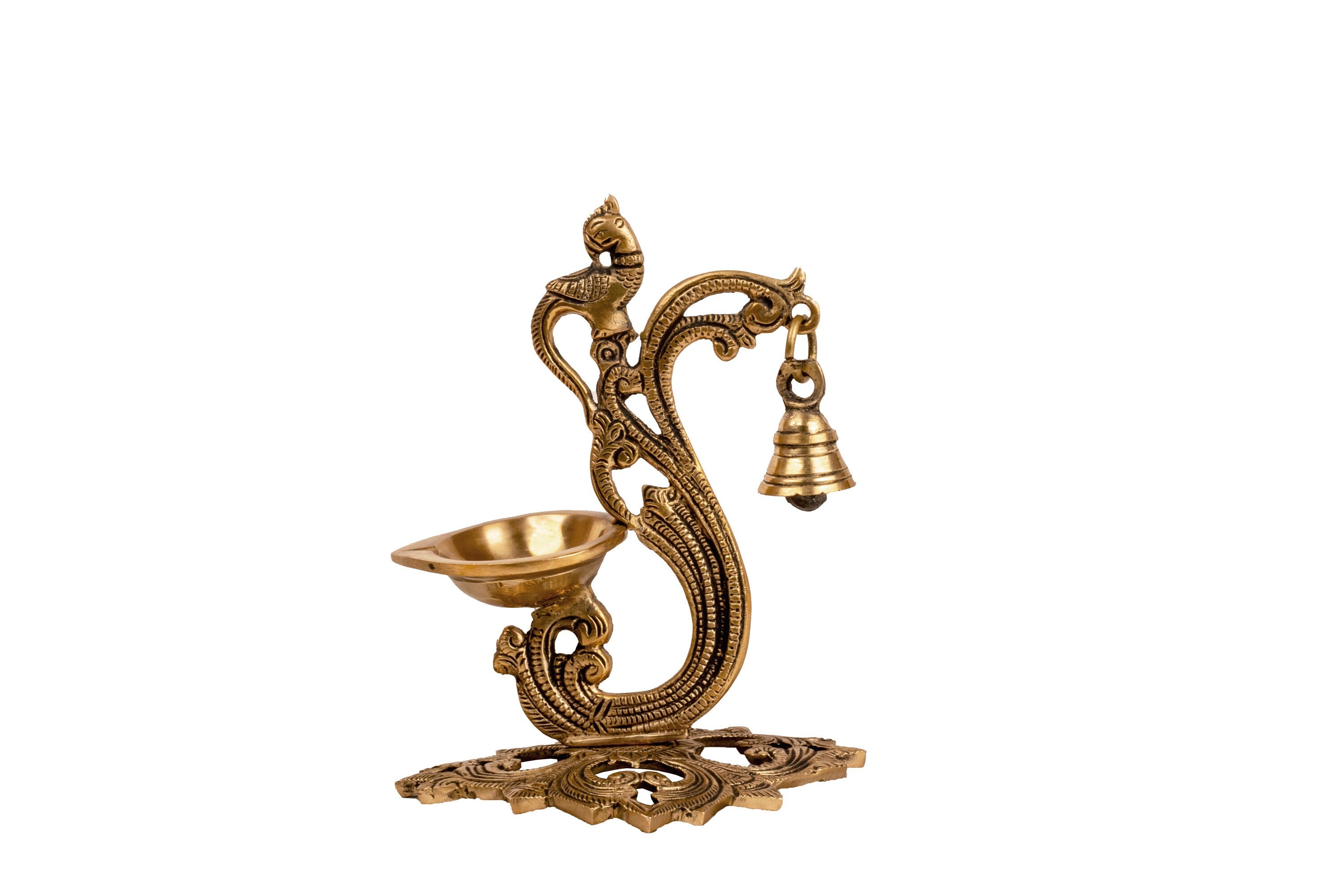 Brass Peacock Diya With Oil Wick and a Bell, Brass Peacock Deepak - Etsy