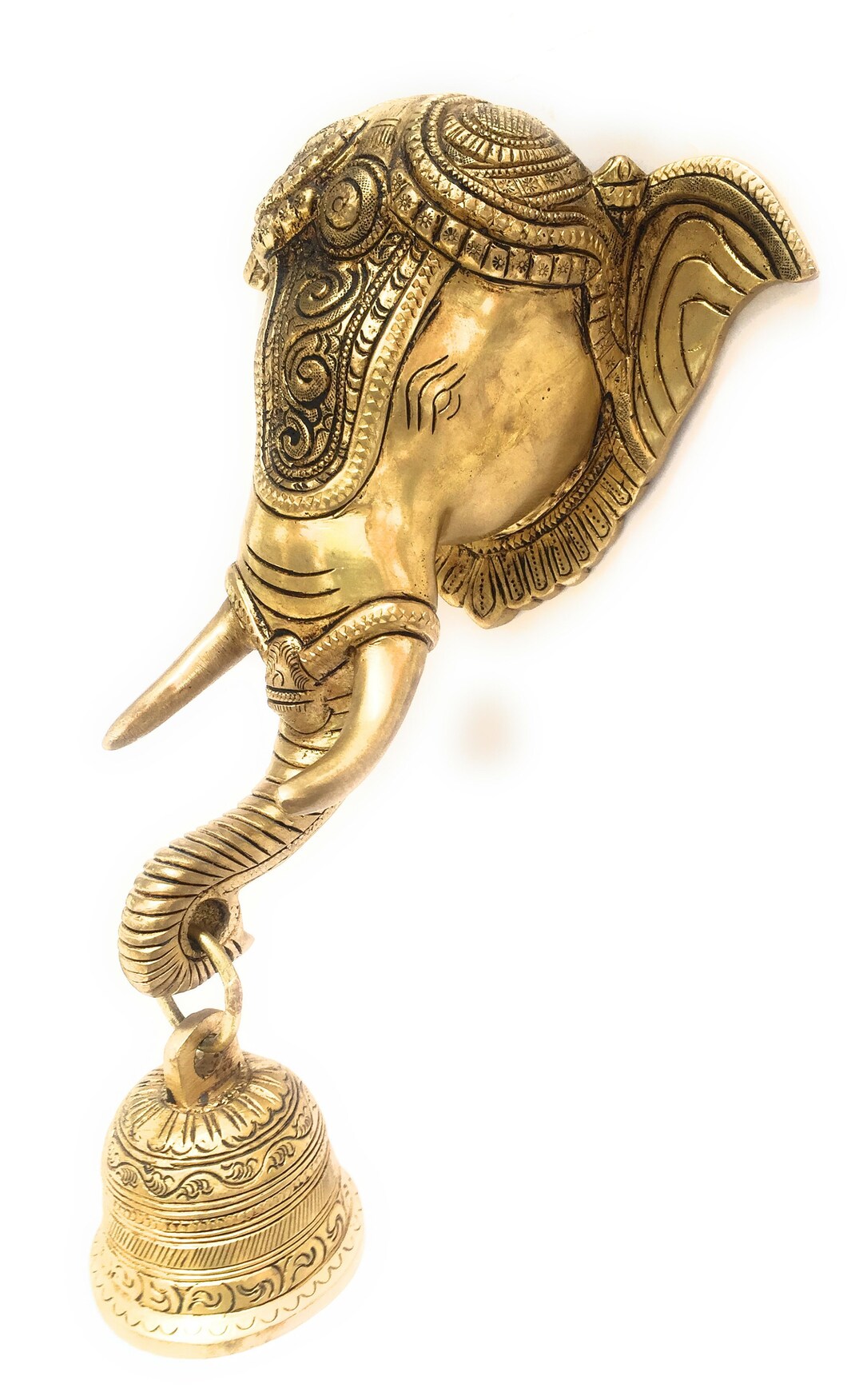 Brass Wall Hanging Elephant With Bell in Antique Golden Finished for ...