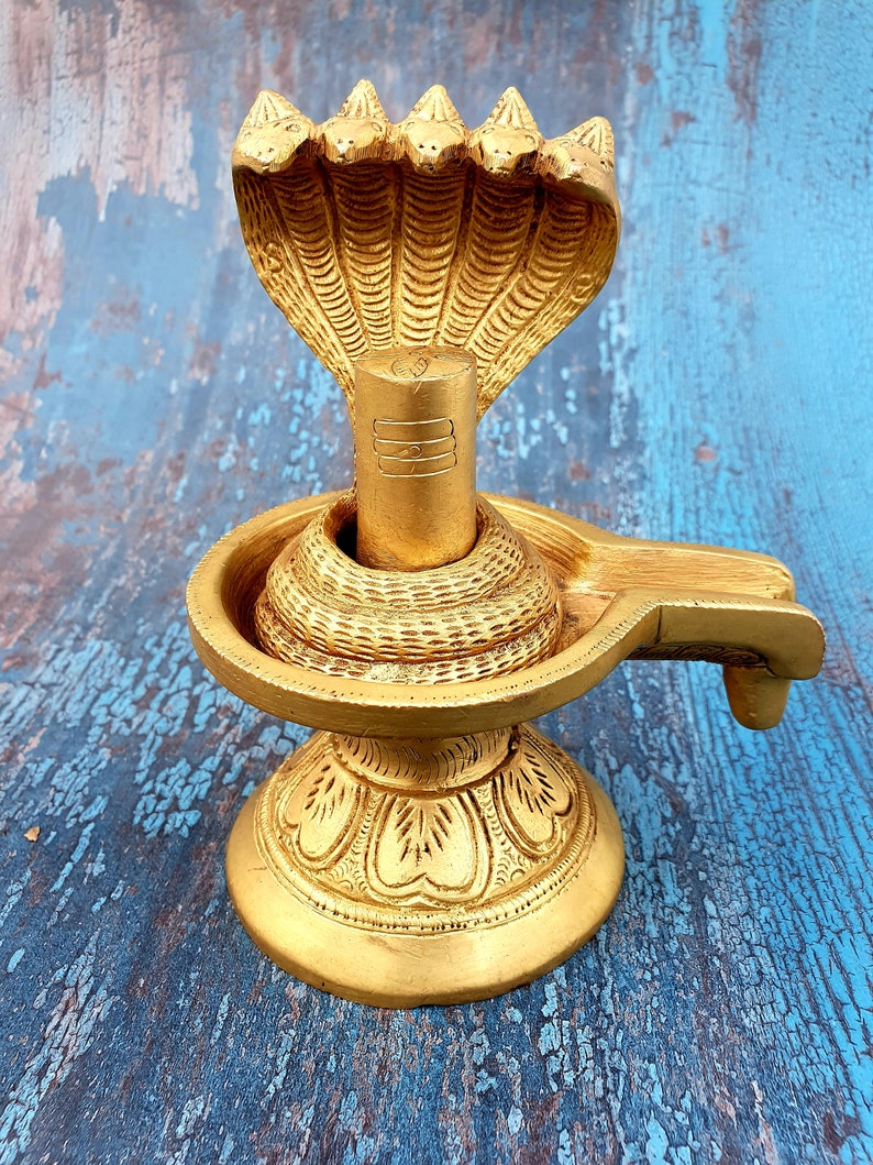 Brass Shivling/ Shiva Lingam With Sheshnag in Antique Golden - Etsy